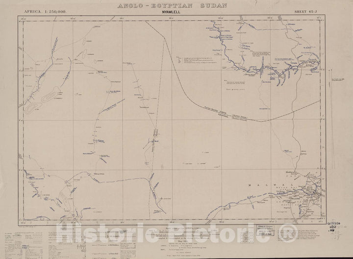 Historic 1909 Map - Sudan 1:250,000 - Nyamlell Sheet 65-J May 1936 - A ...