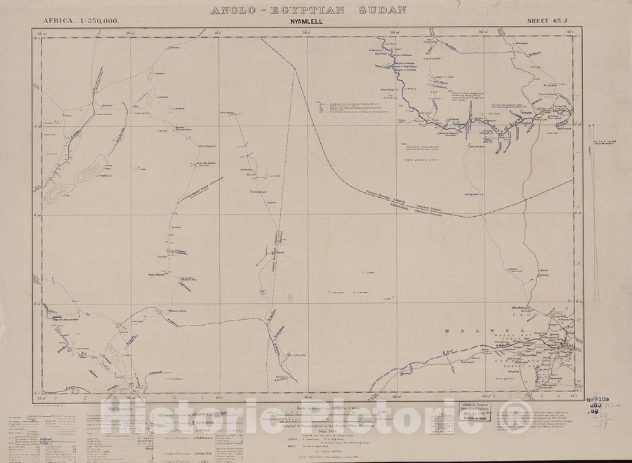 Historic 1909 Map - Sudan 1:250,000 - Nyamlell Sheet 65-J May 1936 - A ...