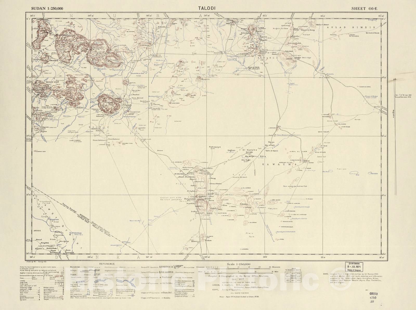 Historic 1909 Map - Sudan 1:250,000 - Talodi Sheet 66-E Oct 1937 - Ang ...