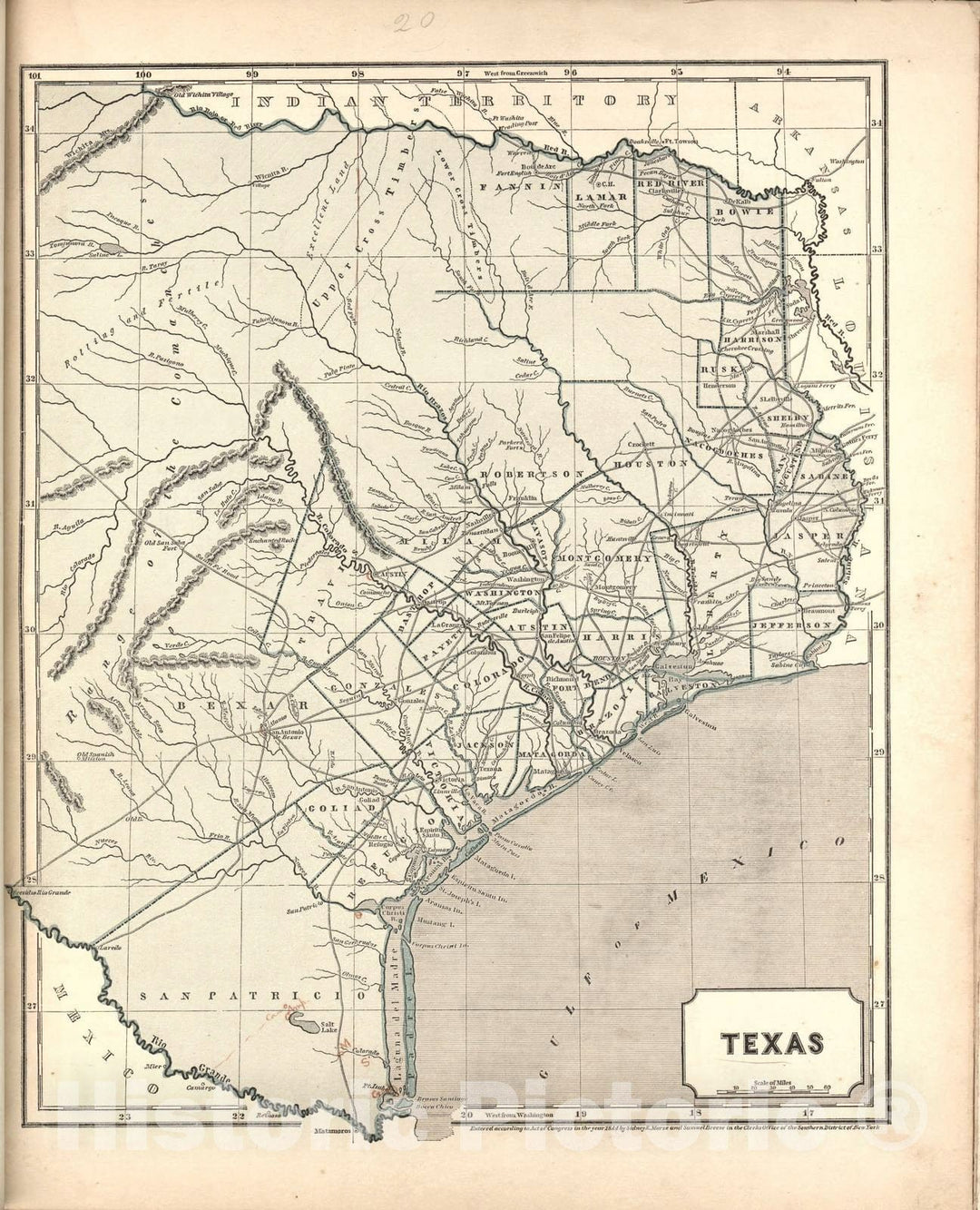 Historic 1842 Map - Morse's North American Atlas. - Texas - Morse's ce ...