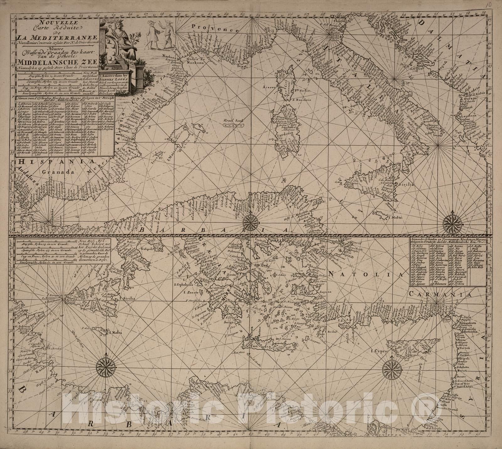 Historic 1705 Map - Zee-Atlas. - Nouvelle Carte reduite de la Mediterr ...