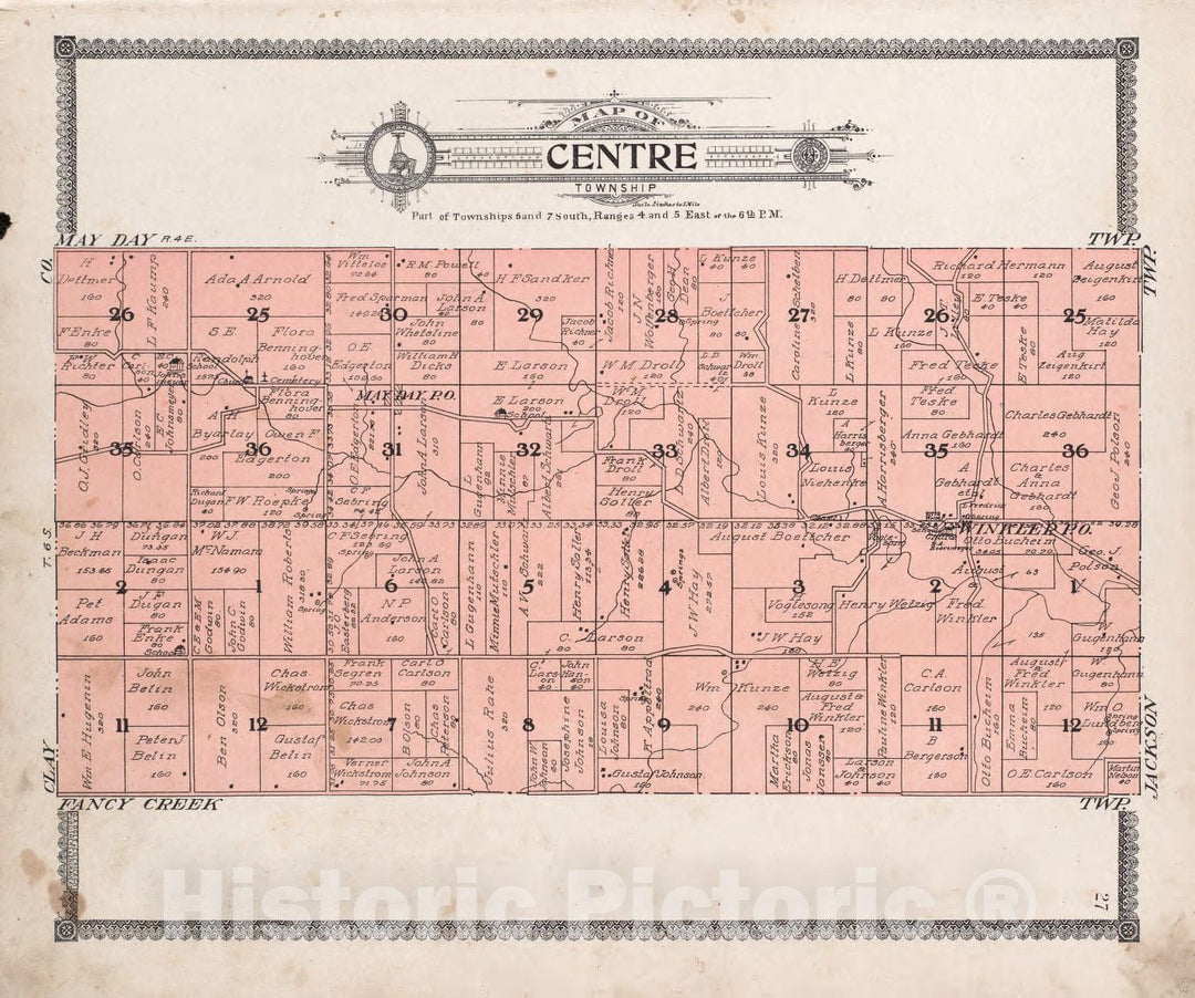 Historic 1909 Map - Standard Atlas of Riley County, Kansas - Map of Ce ...