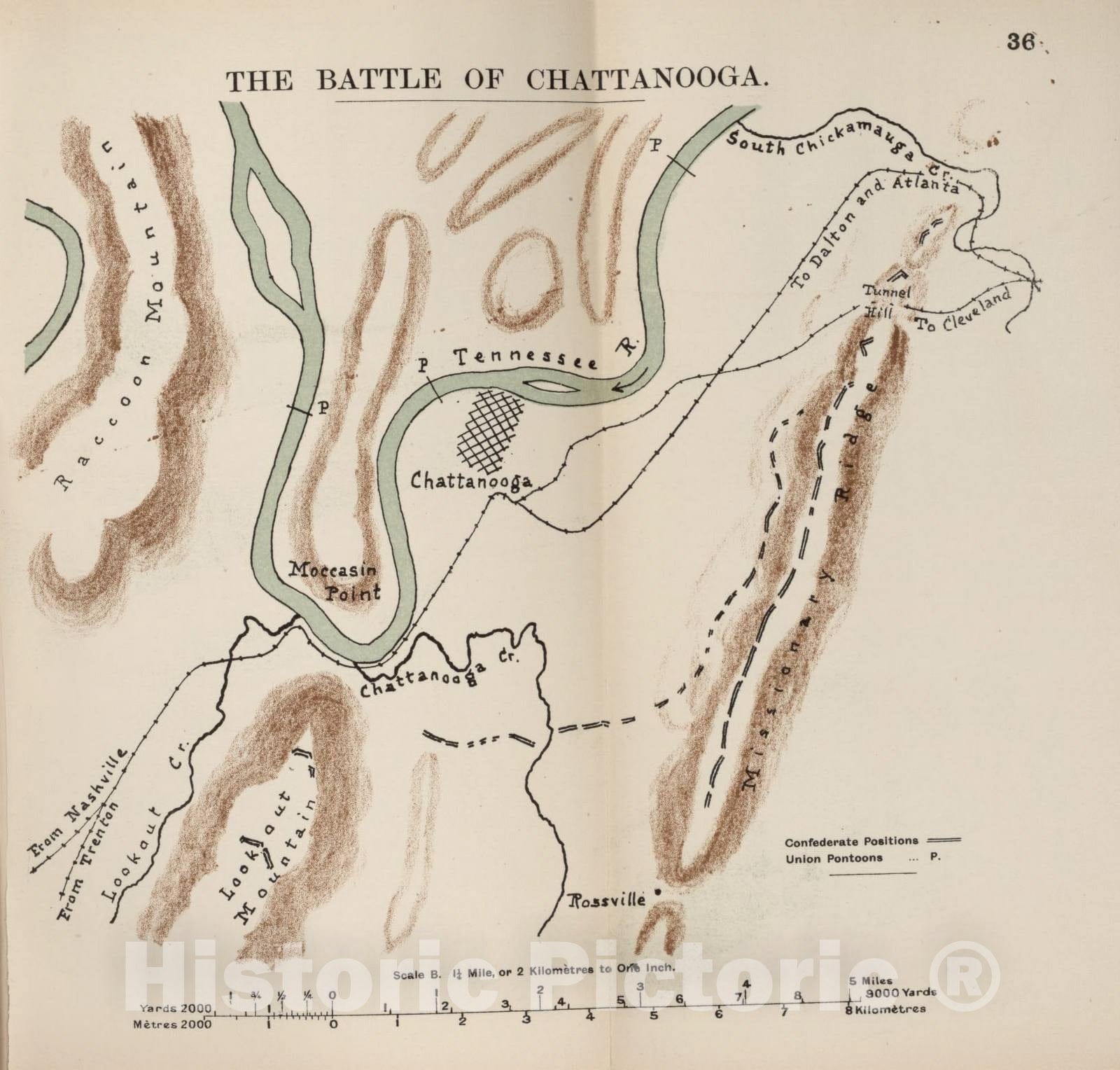 Historic 1910 Map - The American Civil War-maps. - Battle of Chattanoo ...