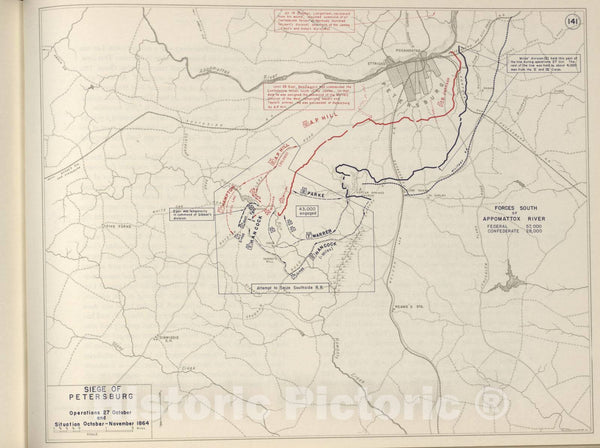 Historic 1962 Map - The West Point Atlas of The Civil War - Siege of P ...