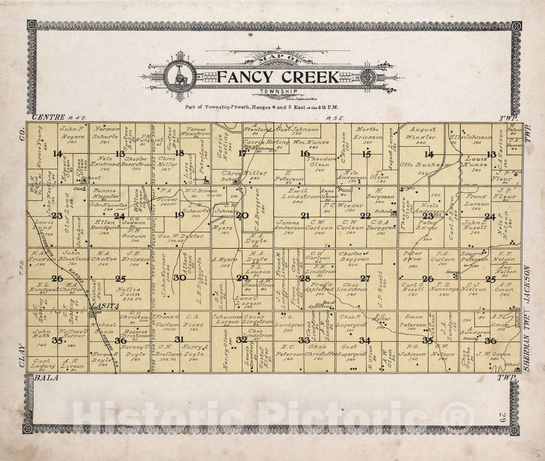 Historic 1909 Map - Standard Atlas of Riley County, Kansas - Map of Fa ...