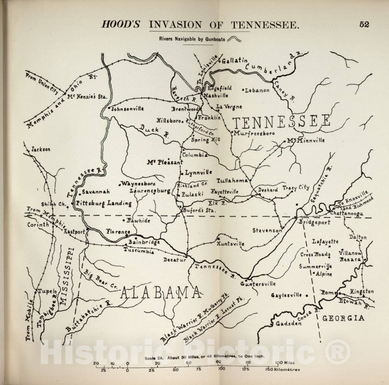 Historic 1910 Map - The American Civil War-maps. - Hood's Invasion of ...