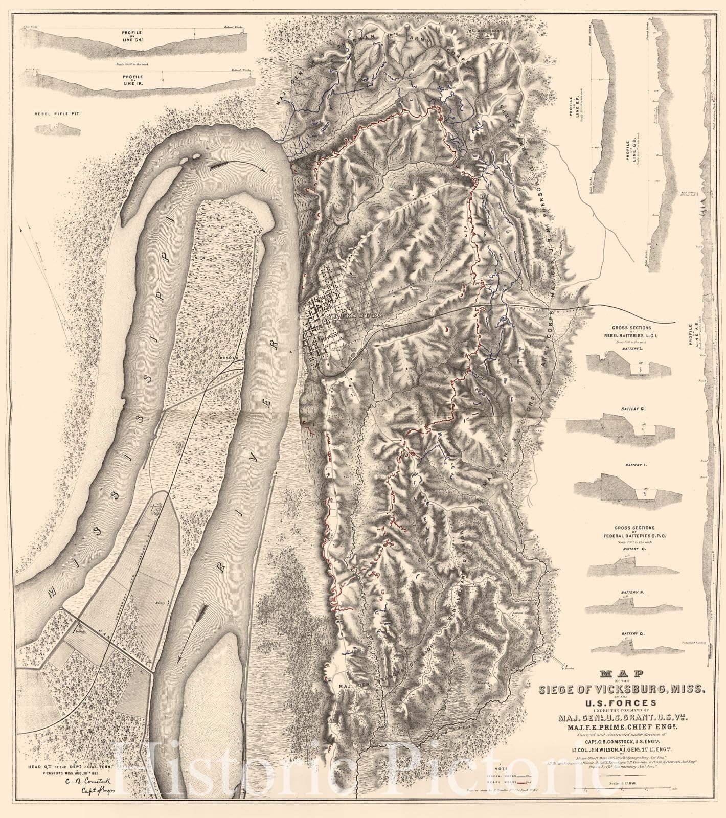 Historic 1879 Map - Military maps. - Map of The Siege of Vicksburg, Mi ...