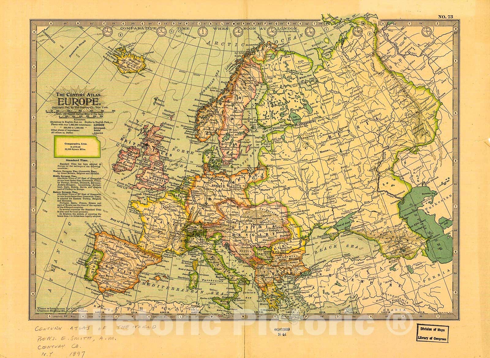 Historic 1897 Map - Europe. – Historic Pictoric