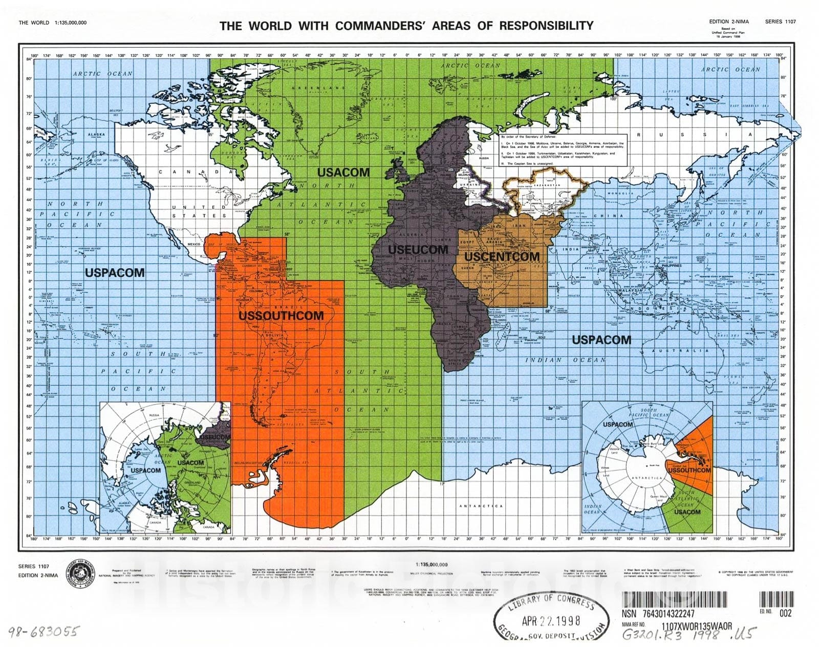 Historic 1998 Map - The World with Commanders' Areas of Responsibility ...