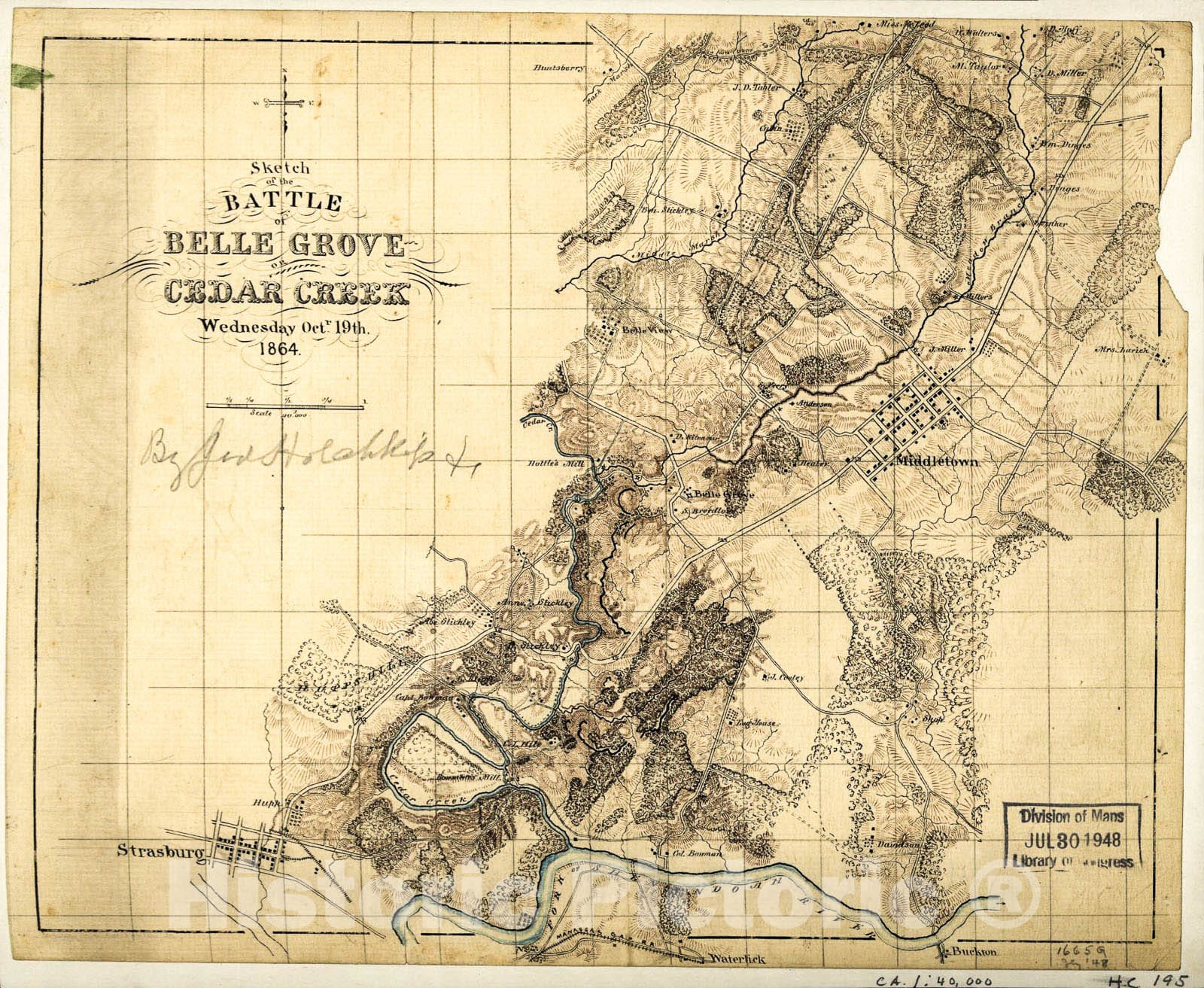 Historic 1864 Map - Sketch of The Battle of Belle Grove or Cedar Creek ...