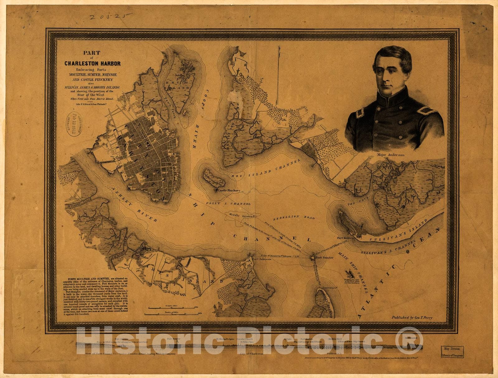 Historic 1861 Map - Part of Charleston Harbor, embracing forts Moultri ...