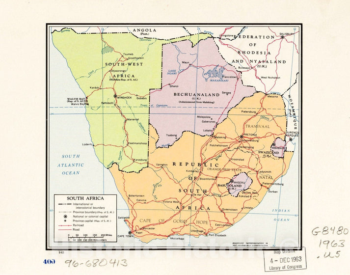 Historic 1963 Map - South Africa. – Historic Pictoric