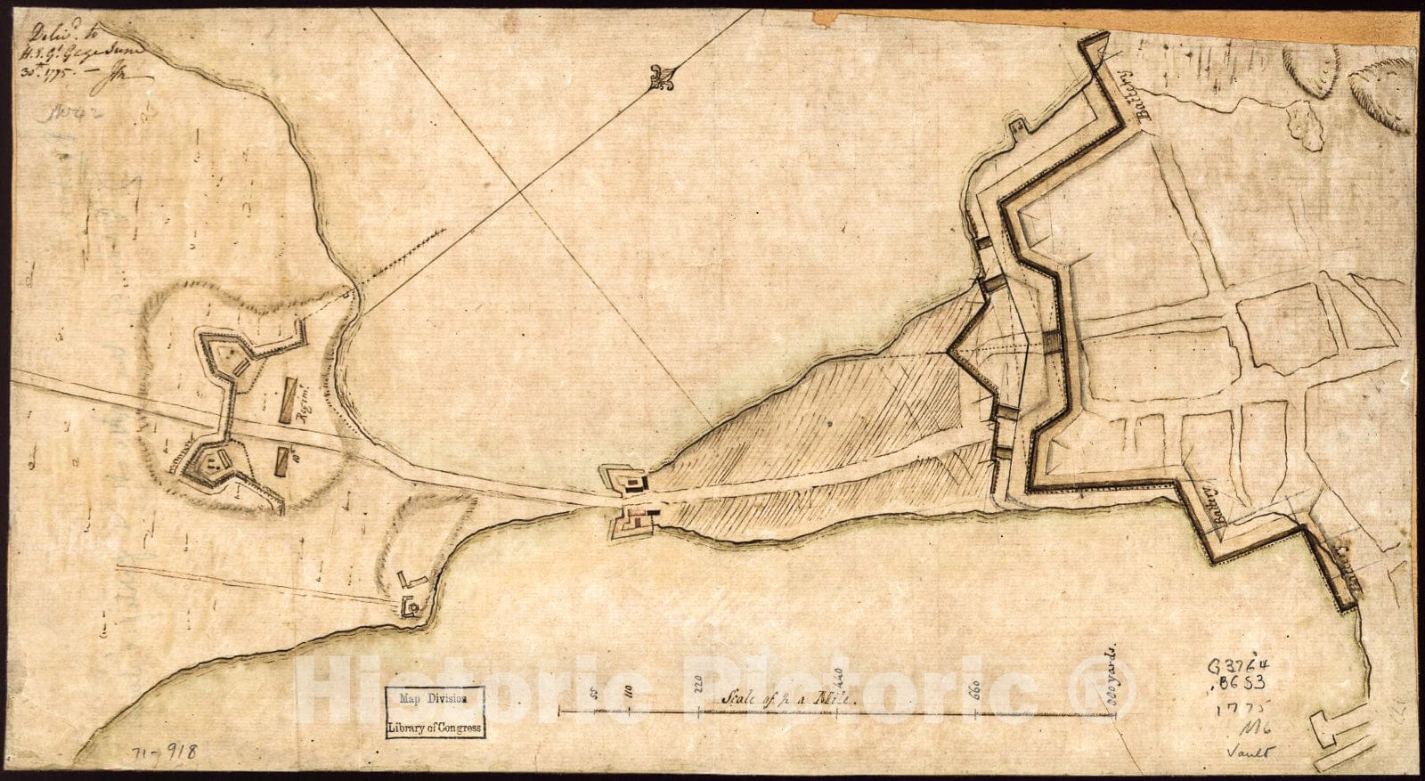 Historic 1775 Map - Plan of The;Neck; and fortifications Delivd. to H ...