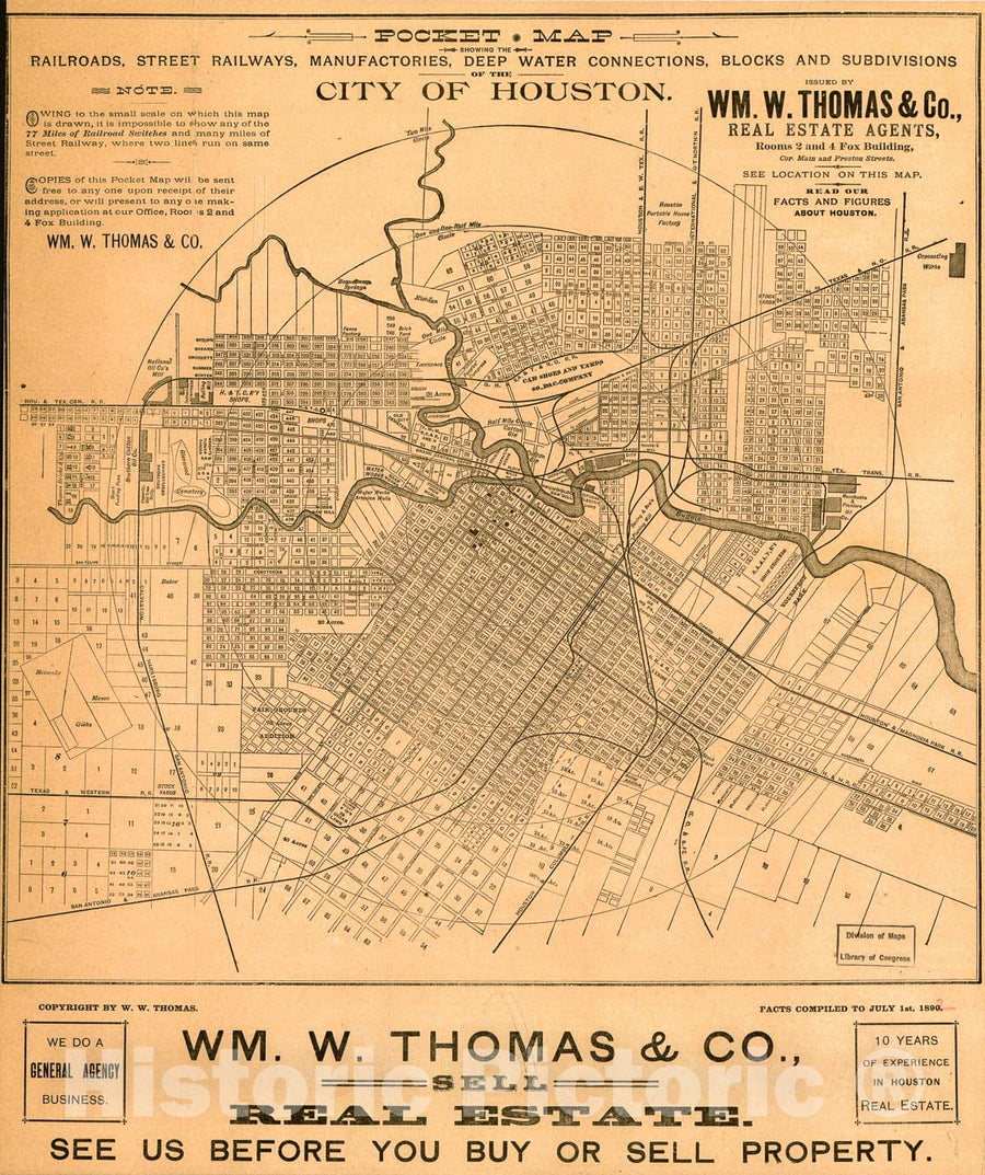 Historic 1890 Map - Pocket map Showing The Railroads, Street Railways ...