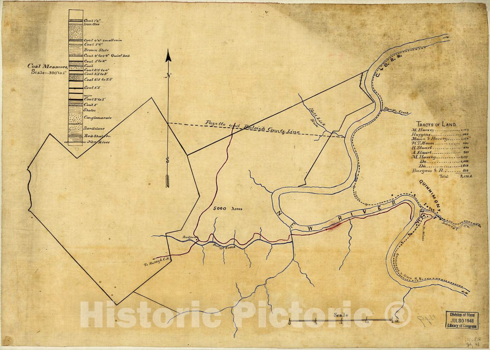 Historic 1880 Map - Survey of a Tract of 9,138 Acres of Coal Lands on ...