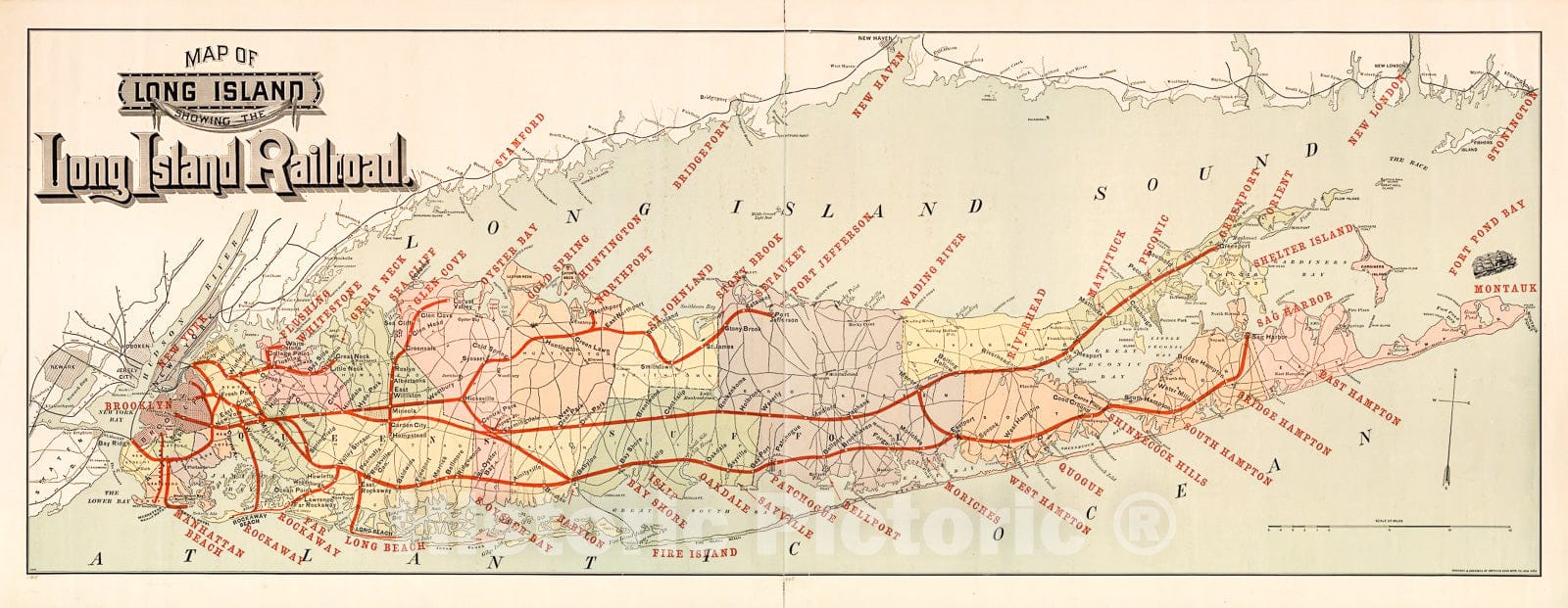 Historic 1895 Map - Map of Long Island Showing The Long Island Railroa ...