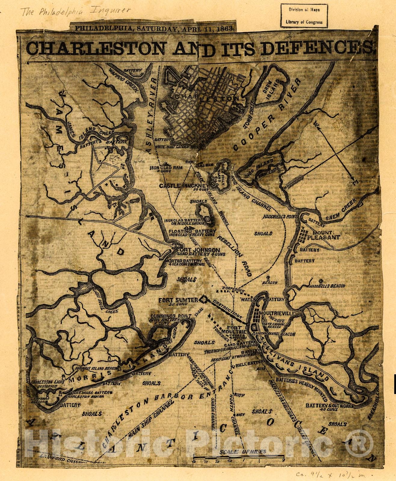Historic 1863 Map - Charleston and its defences. – Historic Pictoric