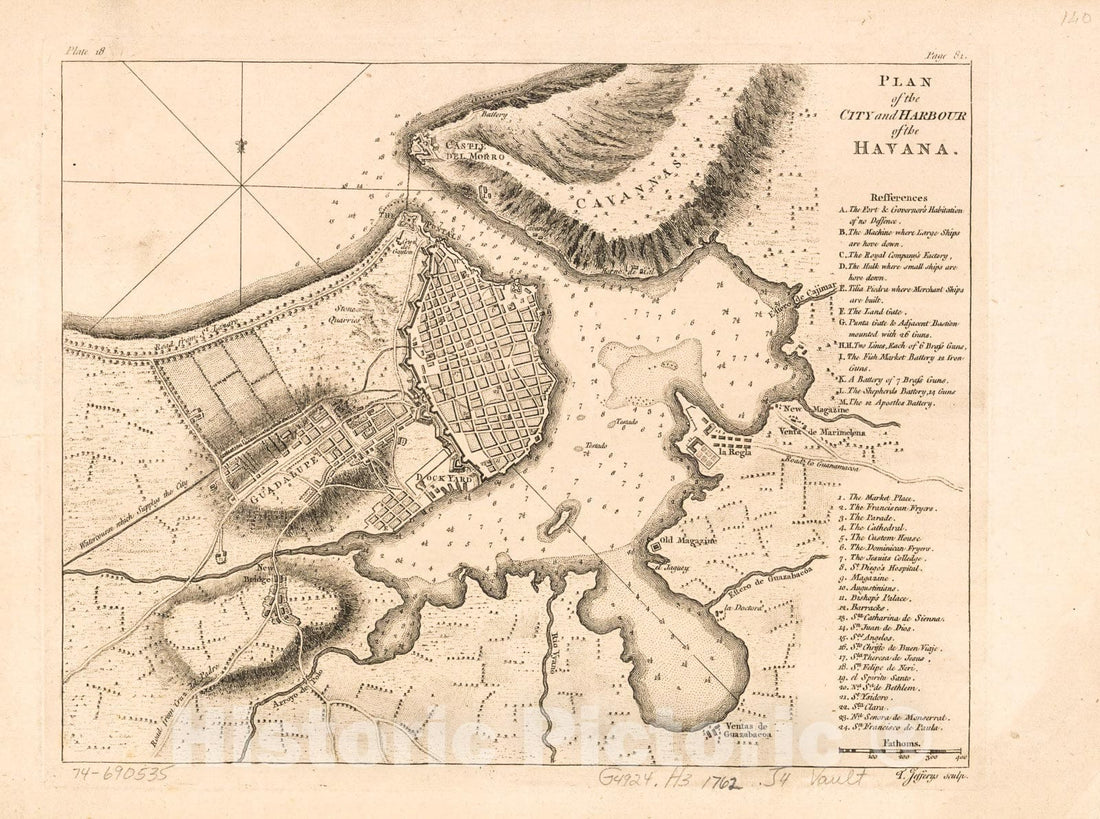 Historic 1762 Map - Plan of The City and Harbour of The Havana ...