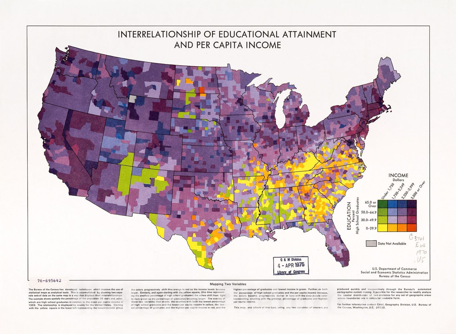 Historic 1970 Map - Interrelationship of Educational Attainment and pe ...