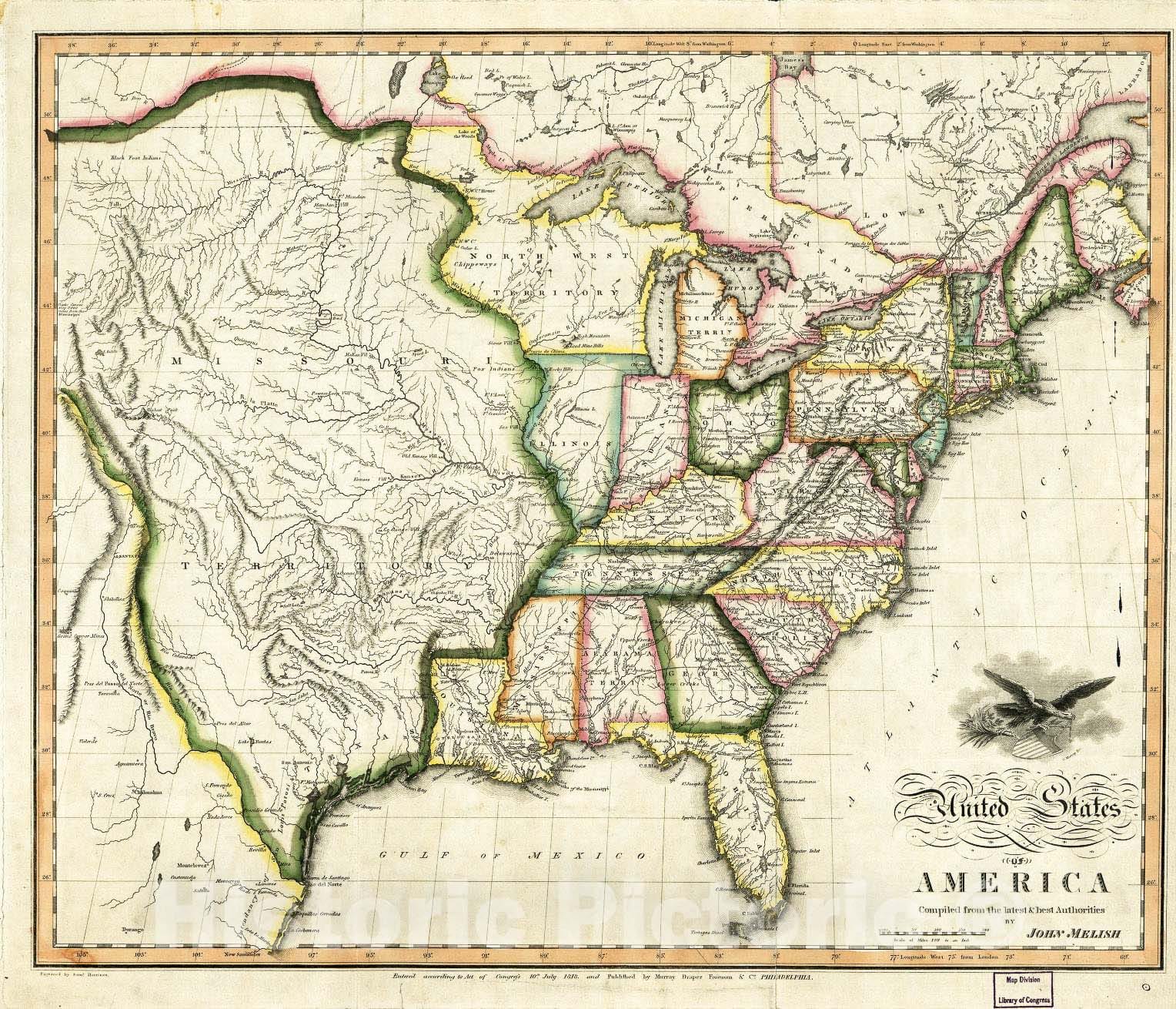 Historic 1818 Map - United States of America 1 - Historic Pictoric