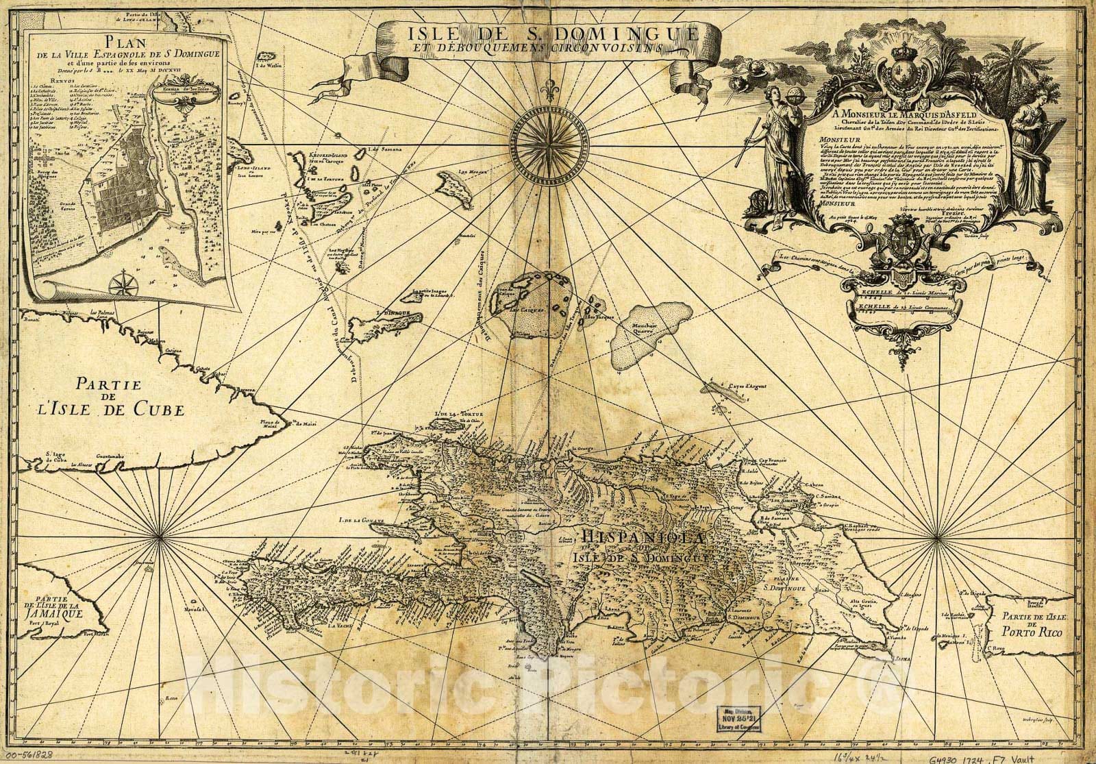Historic 1724 Map - Isle de S. Domingue et dÃ©bouquemens circonvoisins – Historic Pictoric