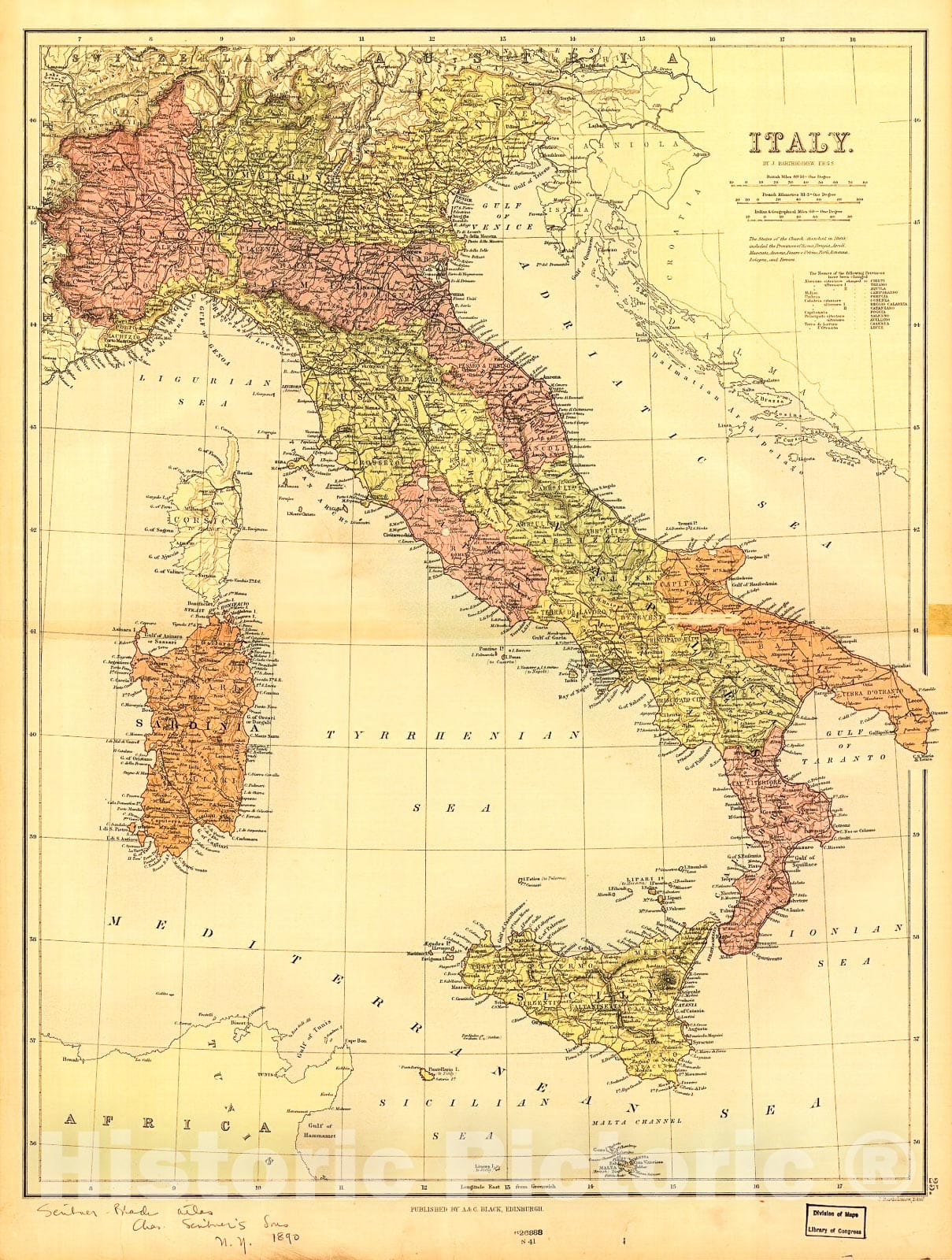 Historic 1890 Map - Italy. – Historic Pictoric