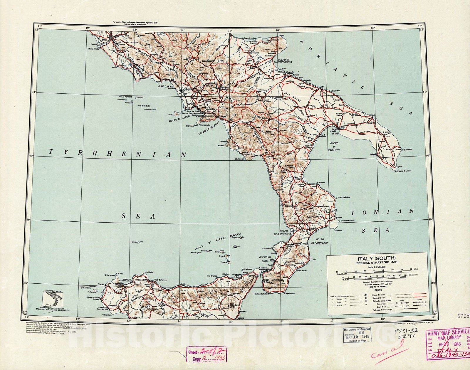 Historic 1943 Map - Italy : Special Strategic map. – Historic Pictoric