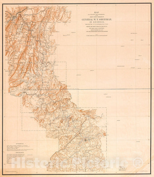 Historic 1864 Map - Map Illustrating The Operations of The Army Under ...