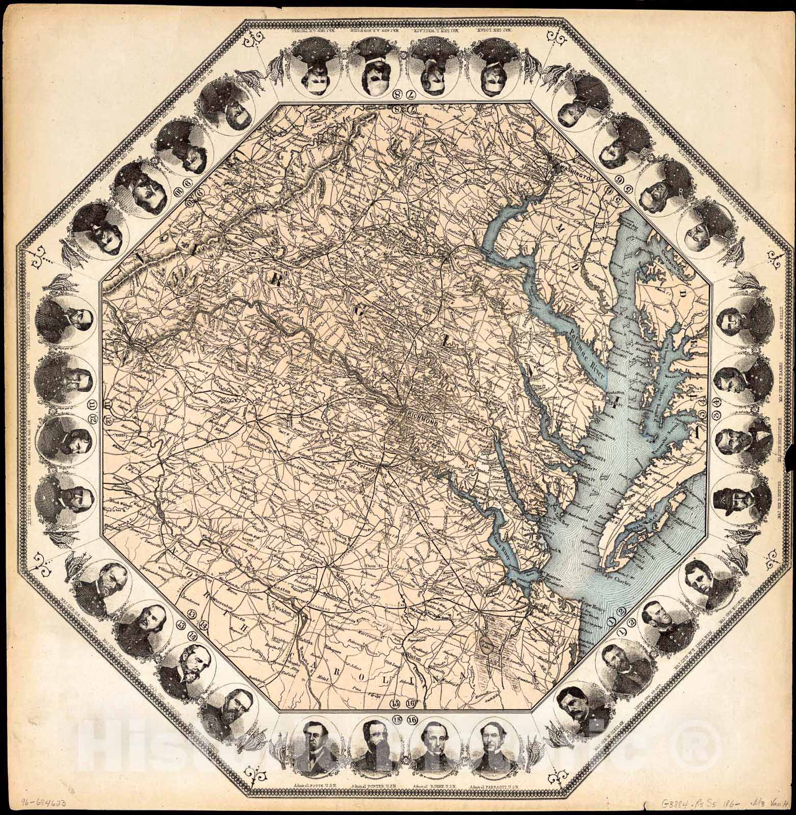 Historic 1860 Map - Map of 100 Miles Around Richmond – Historic Pictoric
