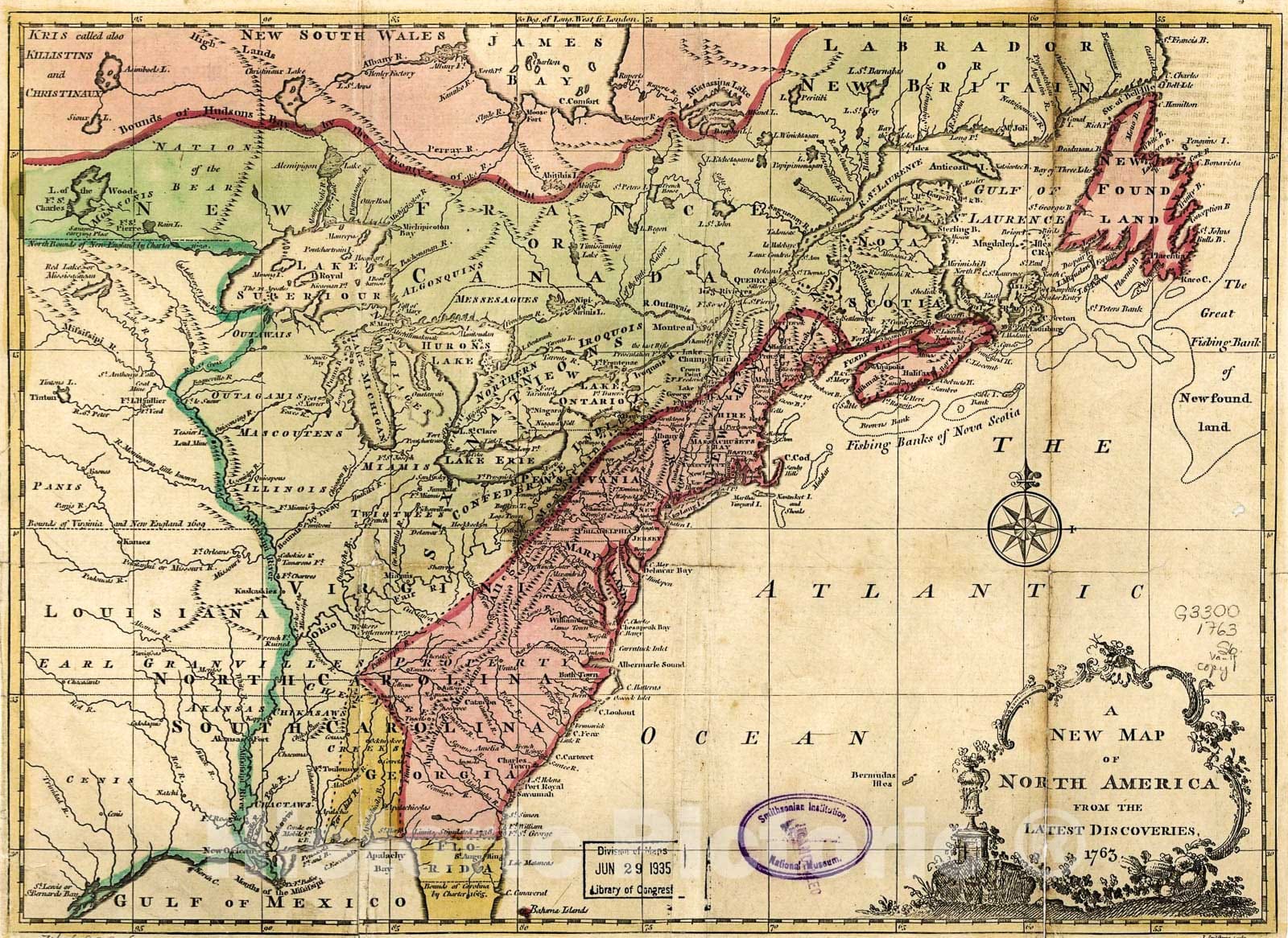 Historic 1763 Map - A New map of North America from The Latest Discove ...