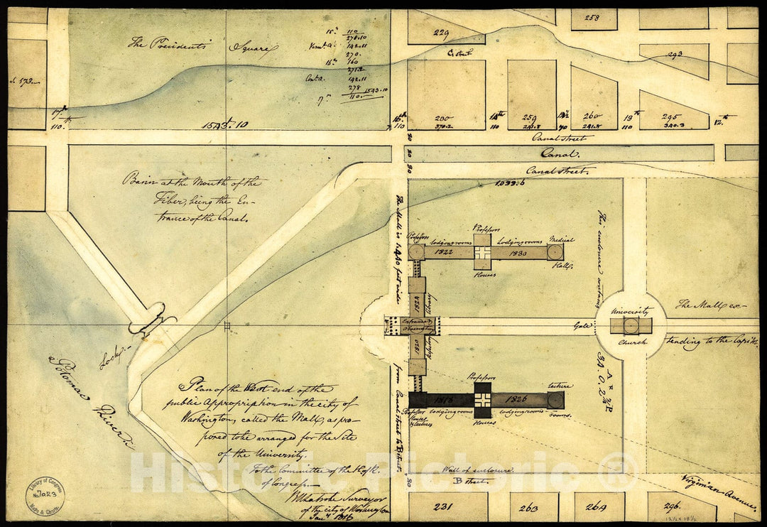 Historic 1816 Map - Plan of The west end of The Public Appropriation i ...