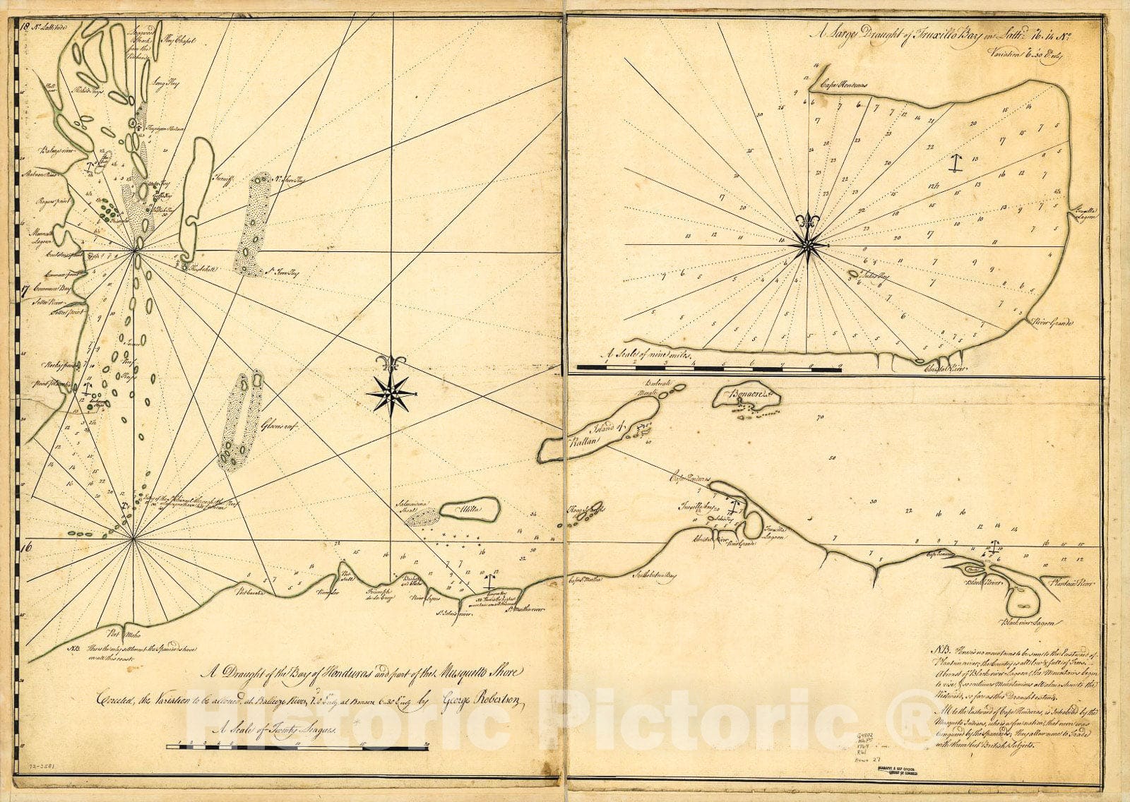 Historic 1764 Map - A Draught of The Bay of Honduras and Part of The M ...