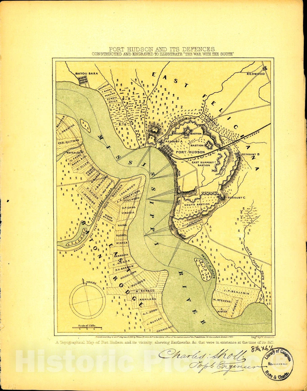 Historic 1863 Map - Port Hudson and its defences – Historic Pictoric