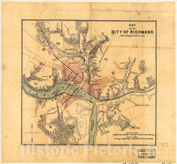 Historic 1864 Map - Map of The City of Richmond shewing its defences ...