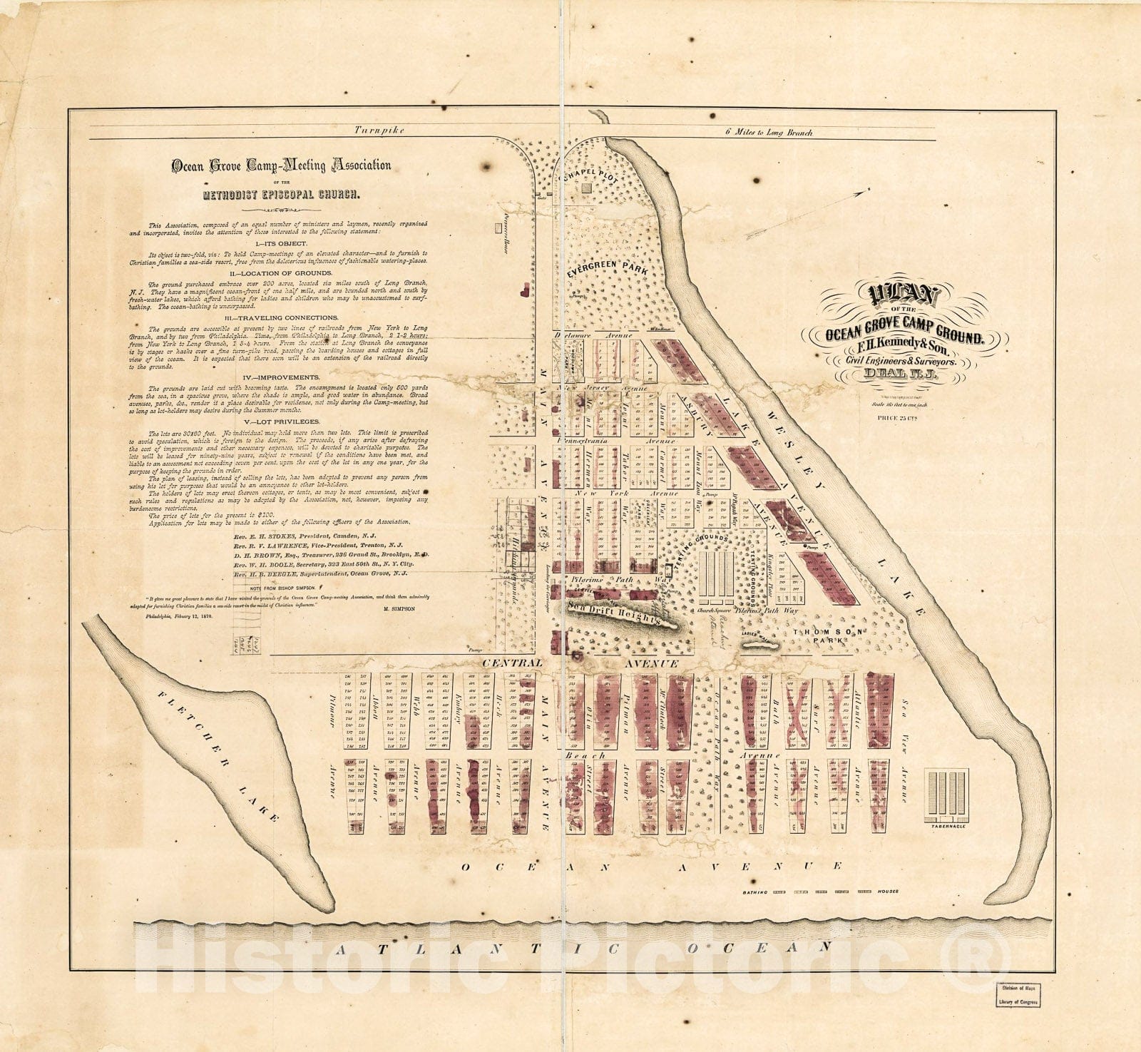Historic 1870 Map - Plan of The Ocean Grove Camp Ground – Historic Pictoric