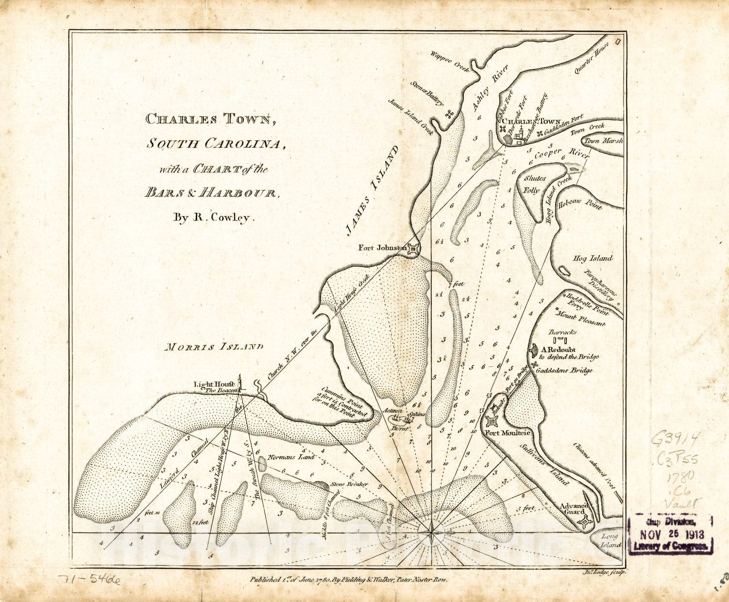 Historic 1780 Map - Charles Town, South Carolina, with a Chart of The ...