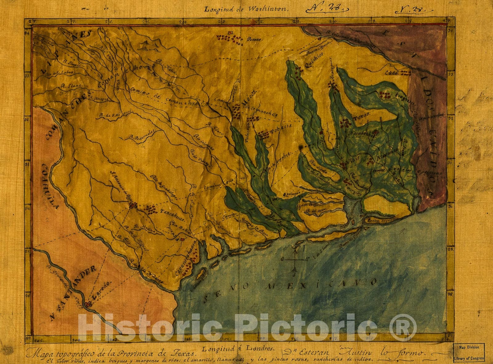 Historic 1822 Map - Mapa topogrÃ¡fico de la Provincia de Texas ...