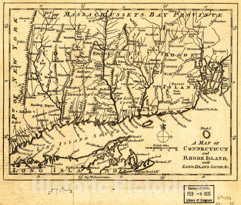 Historic 1776 Map - A map of Connecticut and Rhode Island with Long Is ...