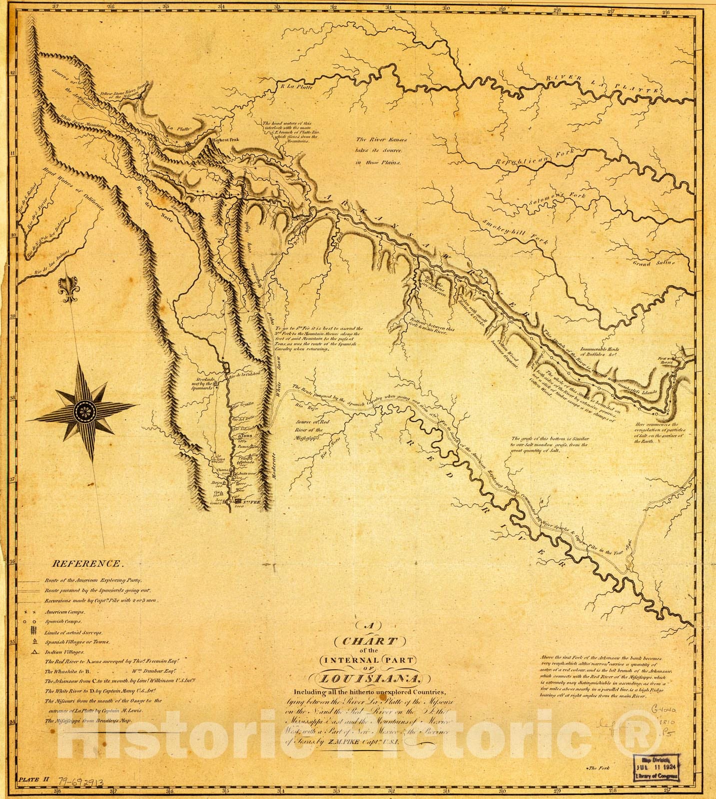 Historic 1810 Map - A Chart of The Internal Part of Louisiana : Includ ...