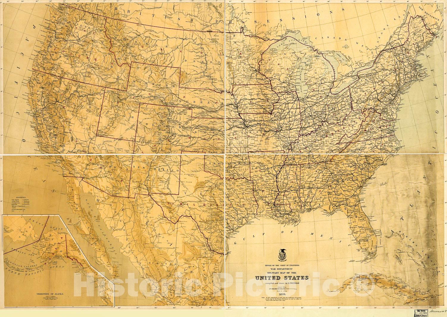 Historic 1869 Map - Military map of The United States - Historic Pictoric