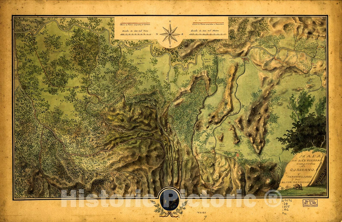 Historic 1825 Map - Mapa de las tierras compradas al gobierno y partic ...