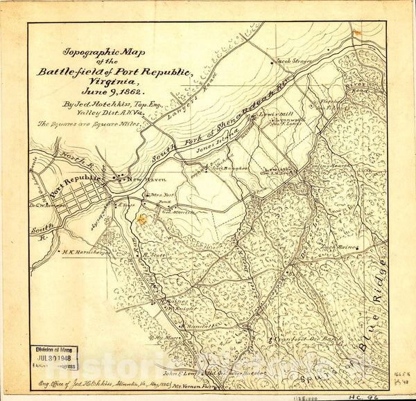 Historic 1886 Map - Topographic map of The Battle-Field of Port Republ ...