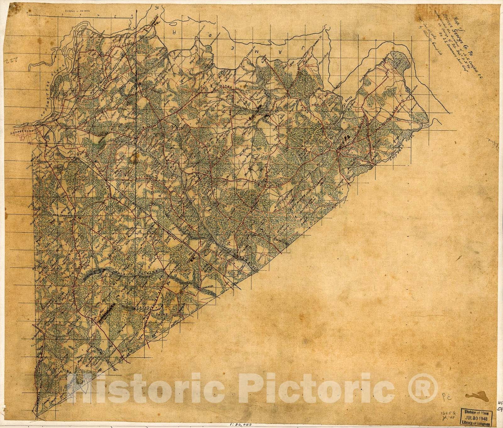 Historic 1864 Map - Map of Prince George Co, Va. – Historic Pictoric