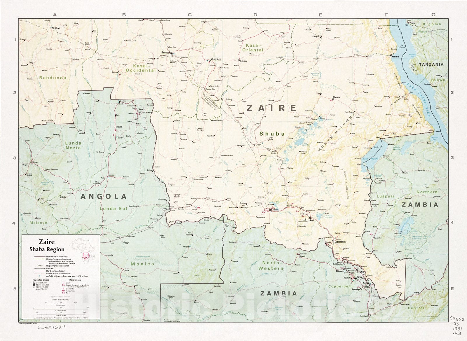 Historic 1981 Map - Zaire, Shaba Region. – Historic Pictoric