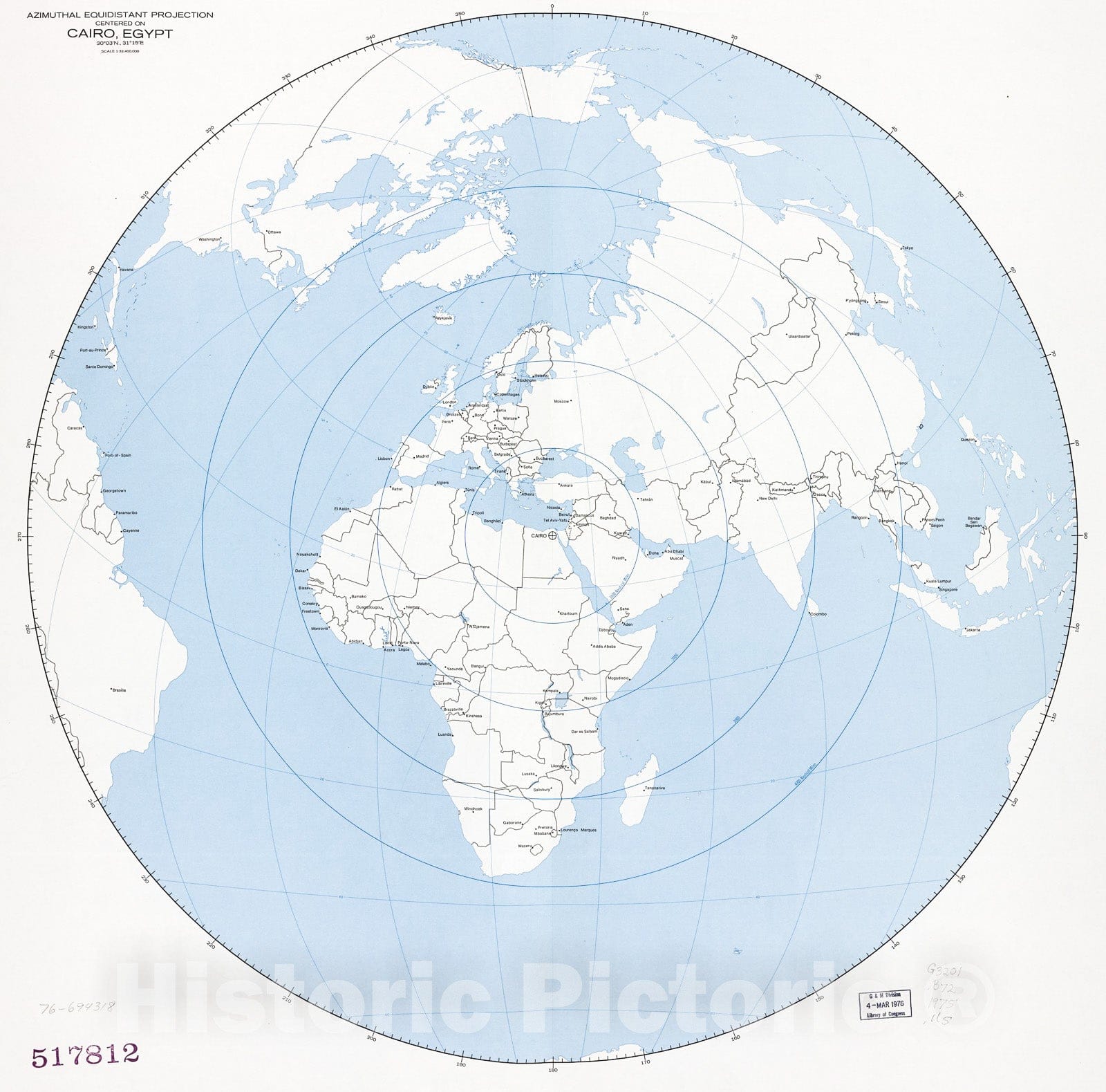 Historic 1975 Map - Azimuthal equidistant Projection Centered on Ab Za ...
