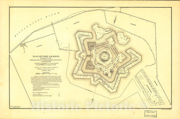 Historic 1862 Map - Plan of Fort Jackson, Showing The Effect of The Bo ...