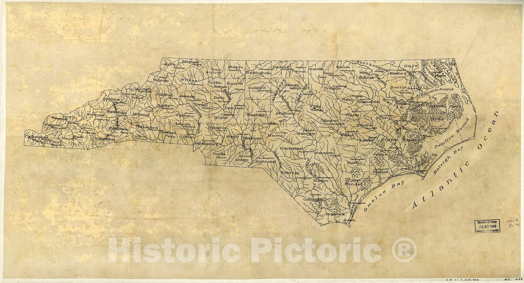 Historic 1893 Map - Base map of North Carolina – Historic Pictoric