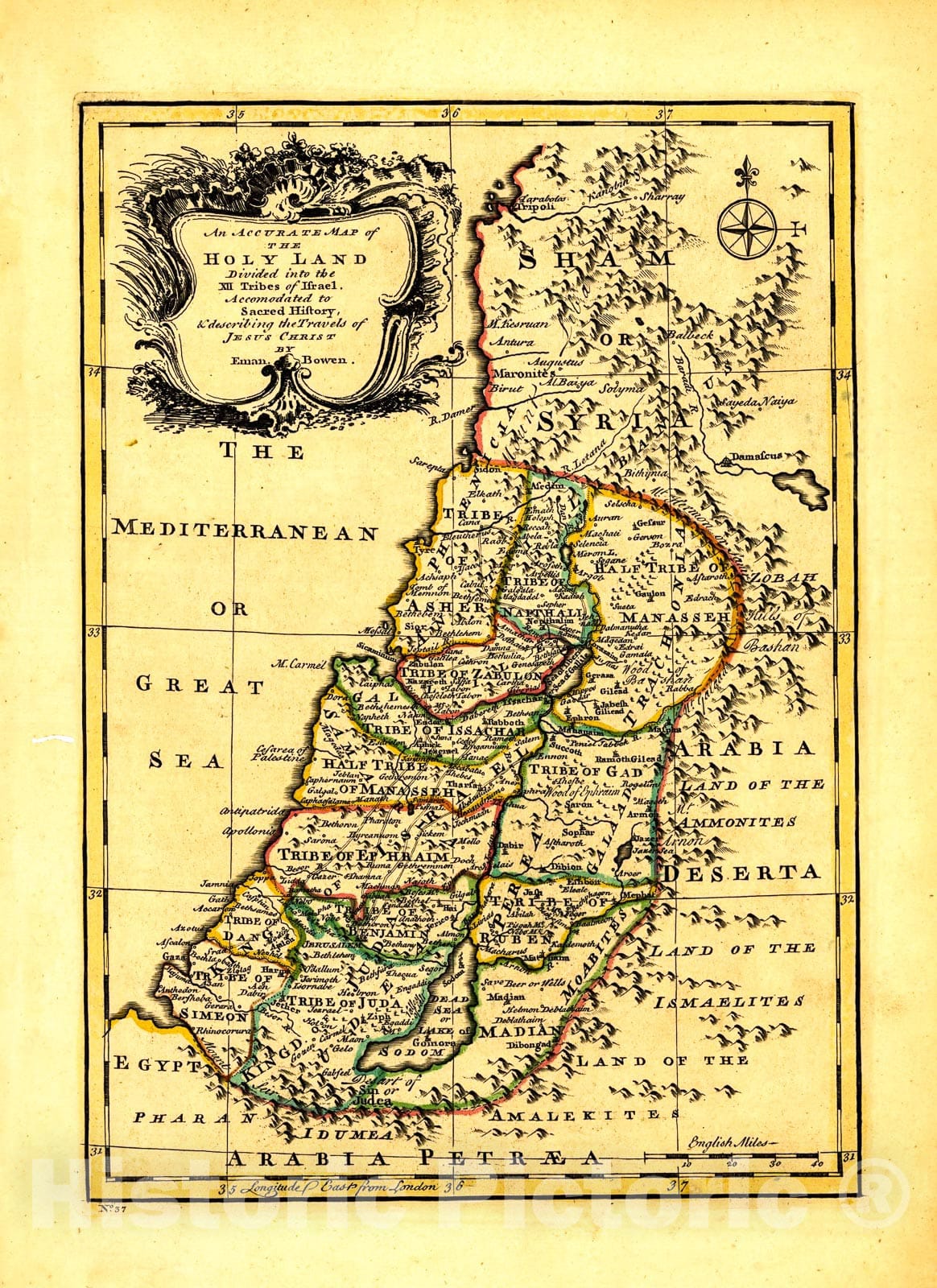Historic 1752 Map - an Accurate map of The Holy Land Divided into The ...
