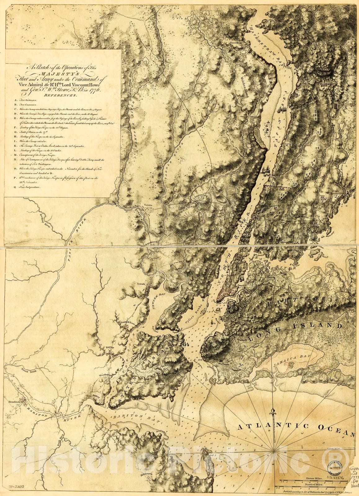 Historic 1777 Map - A Sketch of The Operations of His Majesty's Fleet ...