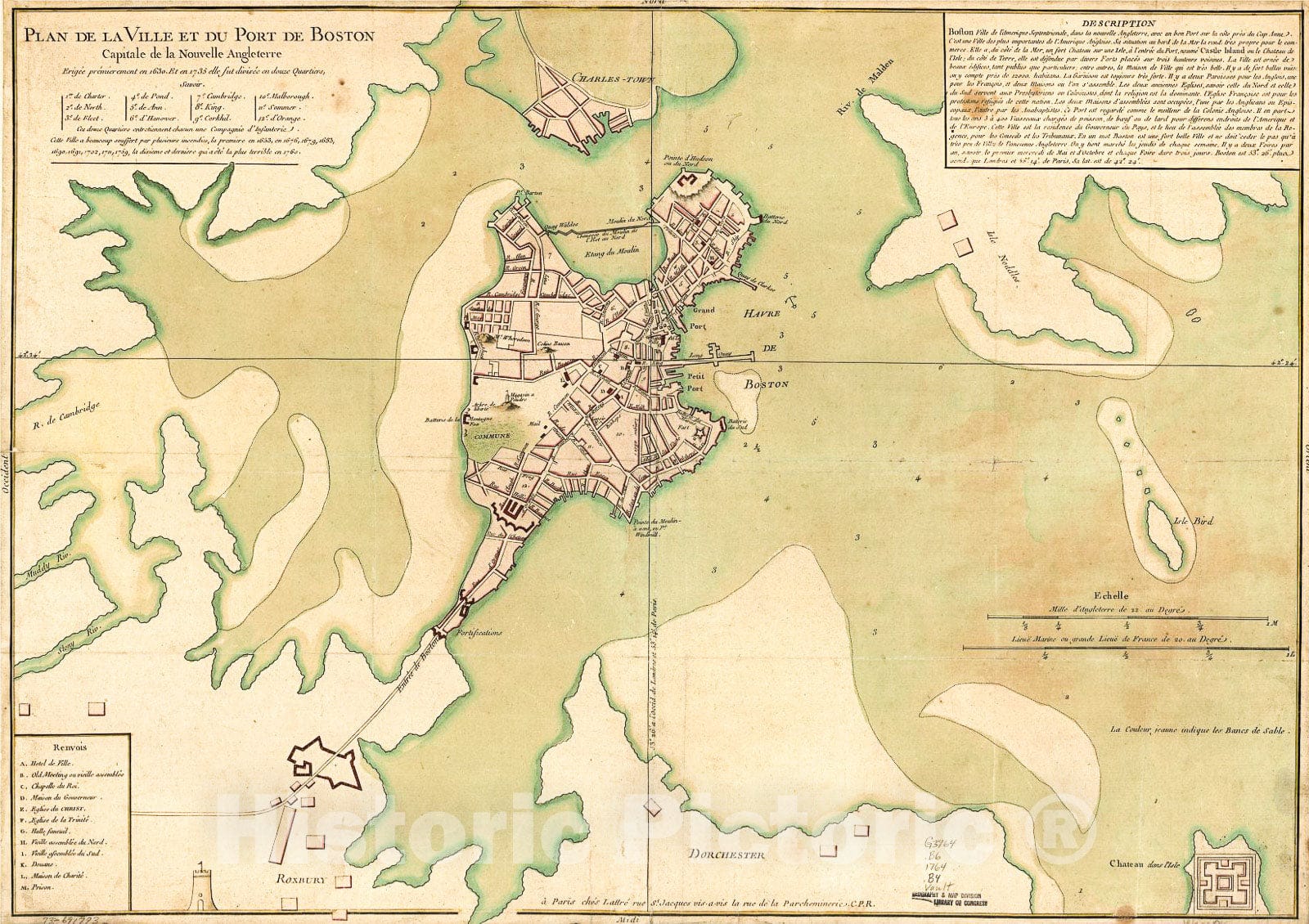 Historic 1764 Map - Plan de la Ville et du Port de Boston; capitale de ...